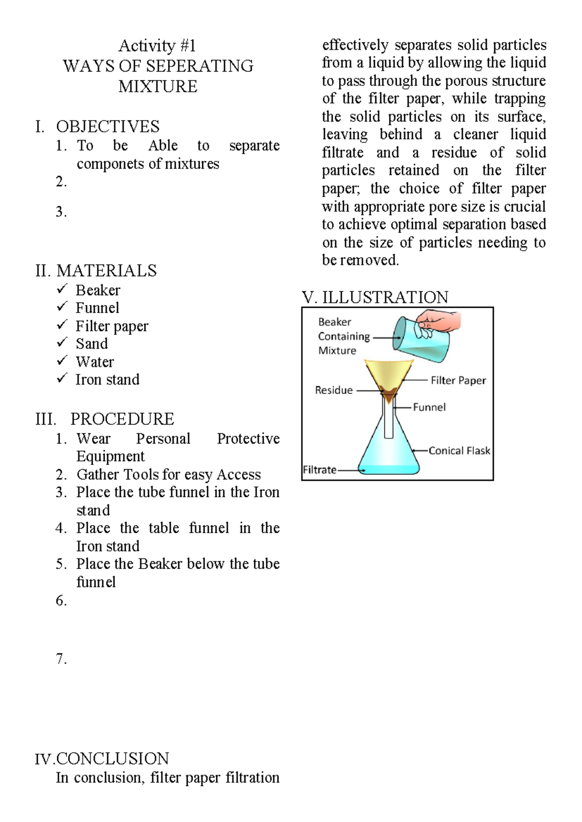 Activity - Separation Techniques in Mixtures (IDK) - Studocu