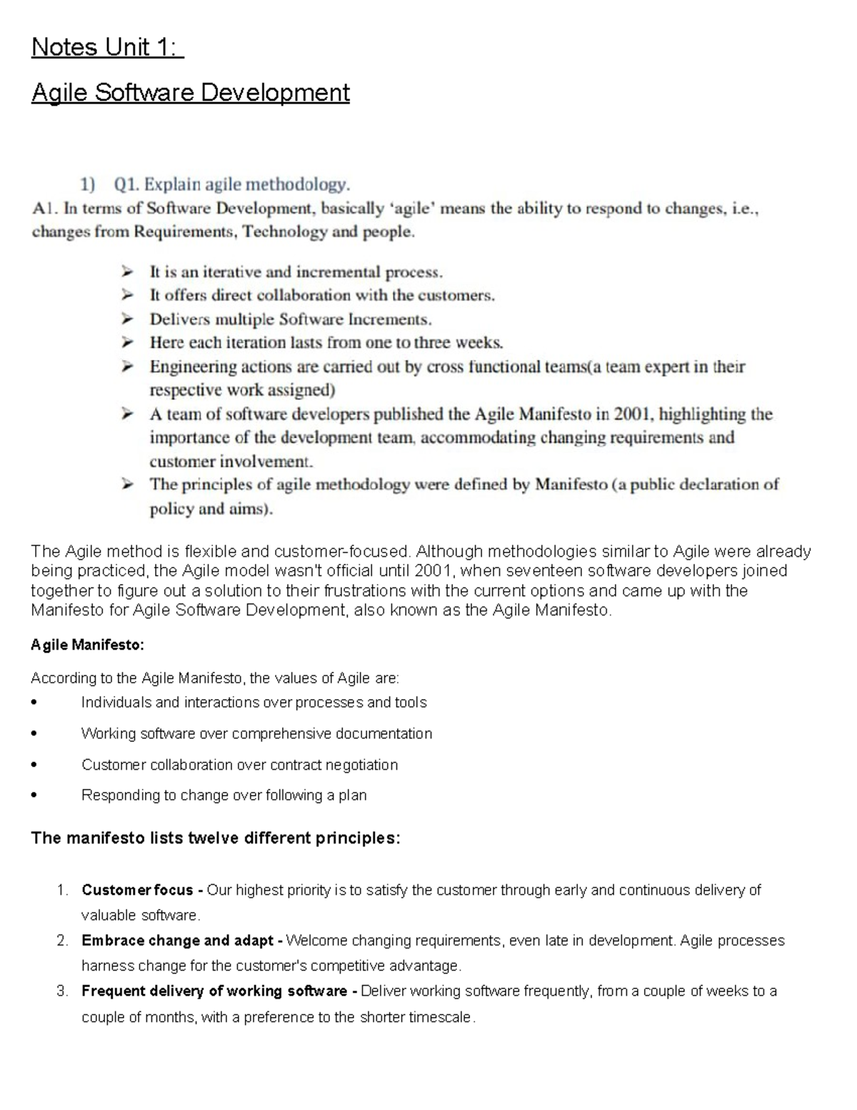 Unit 1 Notes: Agile Software Development Overview - Studocu