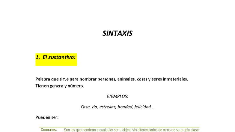 SINTAXIS 1: El Sustantivo, Adjetivo y Otros Elementos Gramaticales ...