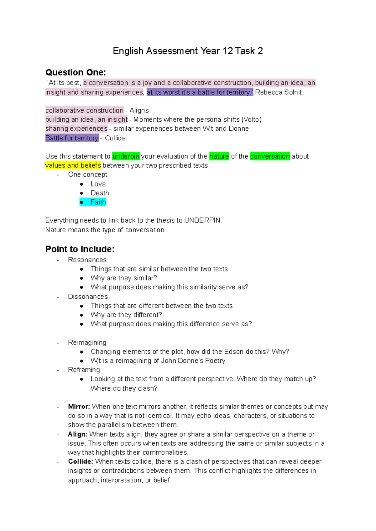 English Assessment Year 12: Exploring Faith in W;t and Donne - Studocu