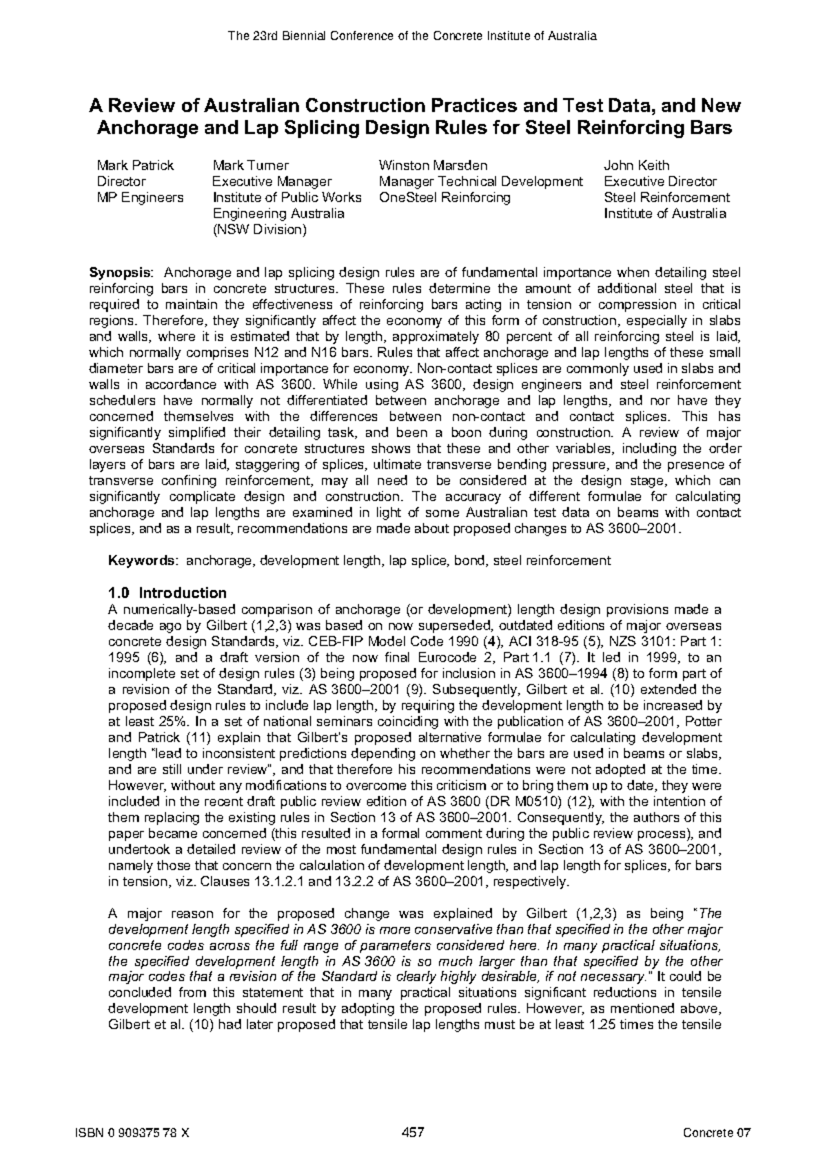 Revised Title: AS 3600-2001 Design Rules for Anchorage & Lap Splicing ...