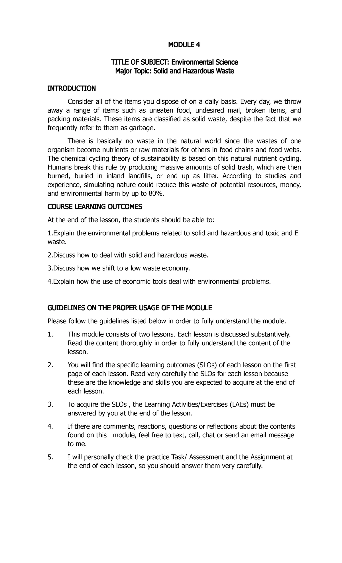 Environmental Science Module 1 - GE 10 ENVIRONMENTAL SCIENCE MODULE 1 ...