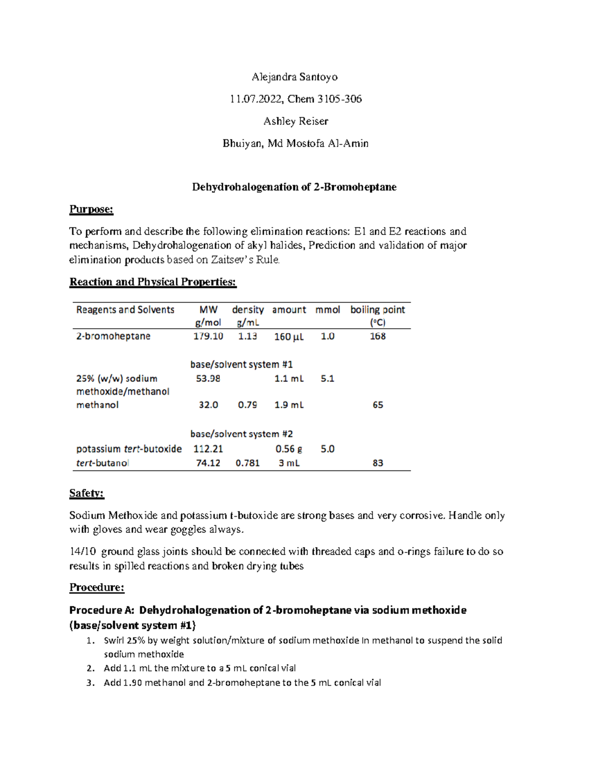 Experiment 9 - not - Alejandra Santoyo 11.07, Chem 3105- Ashley Reiser ...