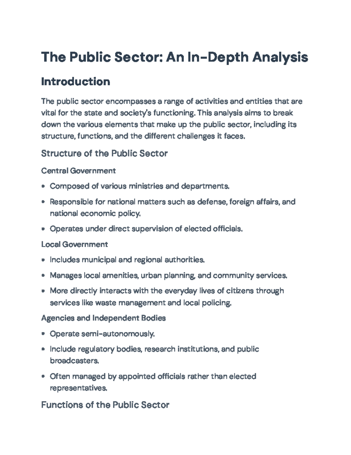 Public Sector Overview: Structure, Functions, and Challenges Analysis ...