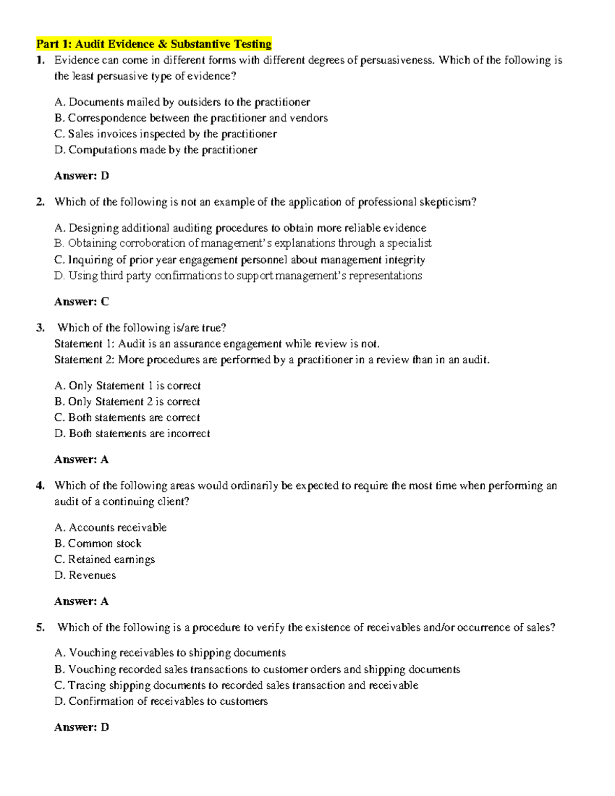 Auditing Evidence and Substantive Testing - REO Review Center - Studocu