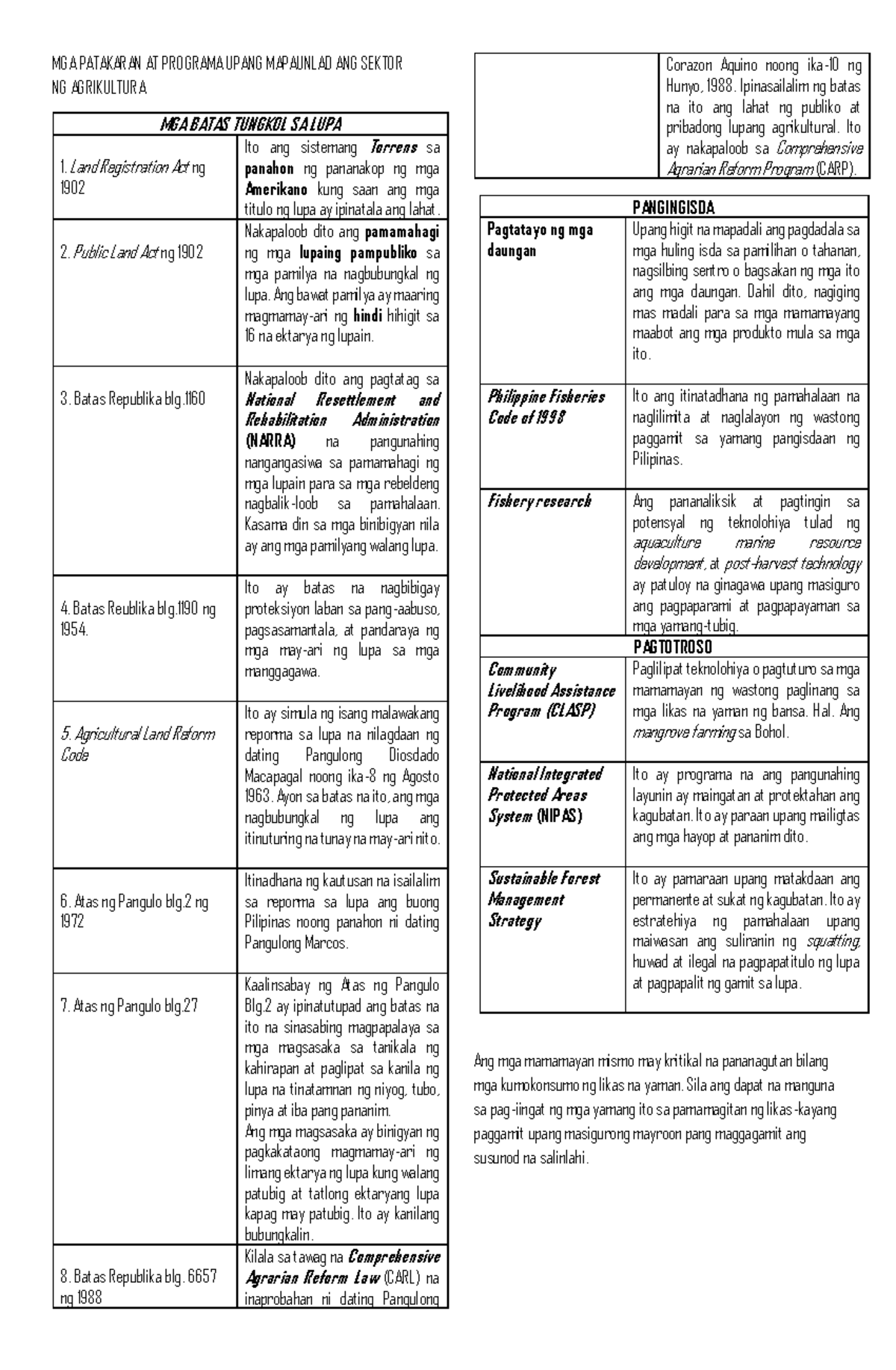 Mga Patakaran at Programa sa Agrikultura - Q4 MGA 2023 - Studocu