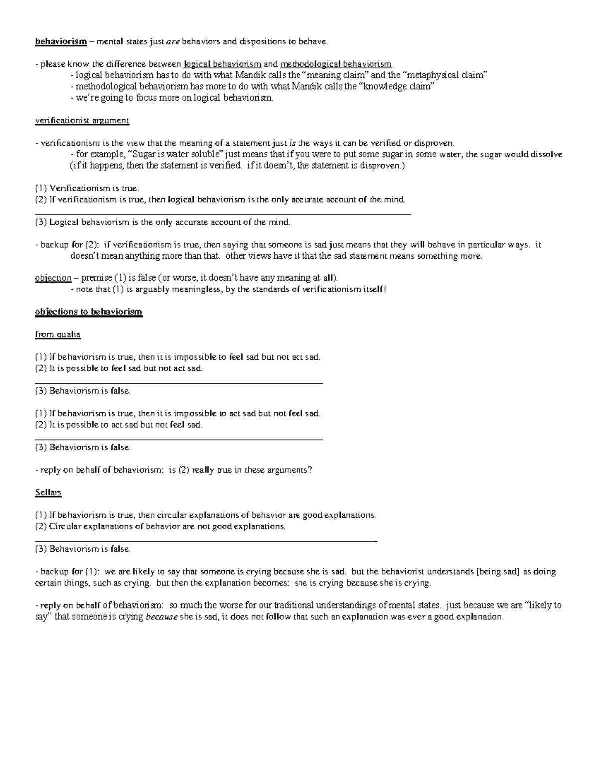 Handout 03: Understanding Logical vs. Methodological Behaviorism - Studocu