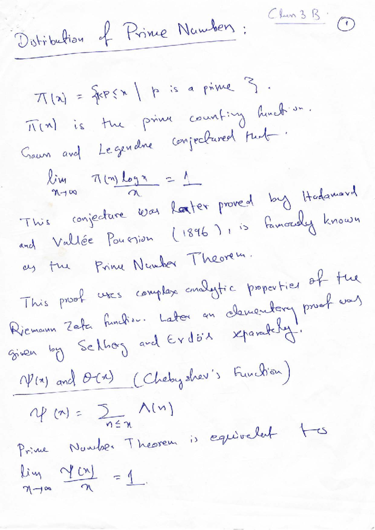 Class 3B Distribution of Prime Numbers: The Prime Number Theorem - Studocu