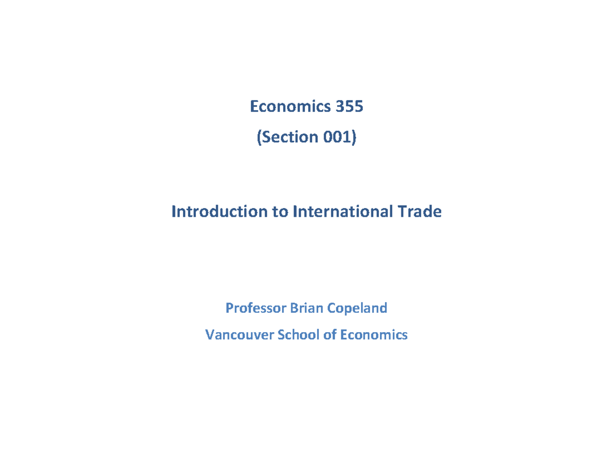 Econ 355: Intro to International Trade Course Overview 2025-26 - Studocu