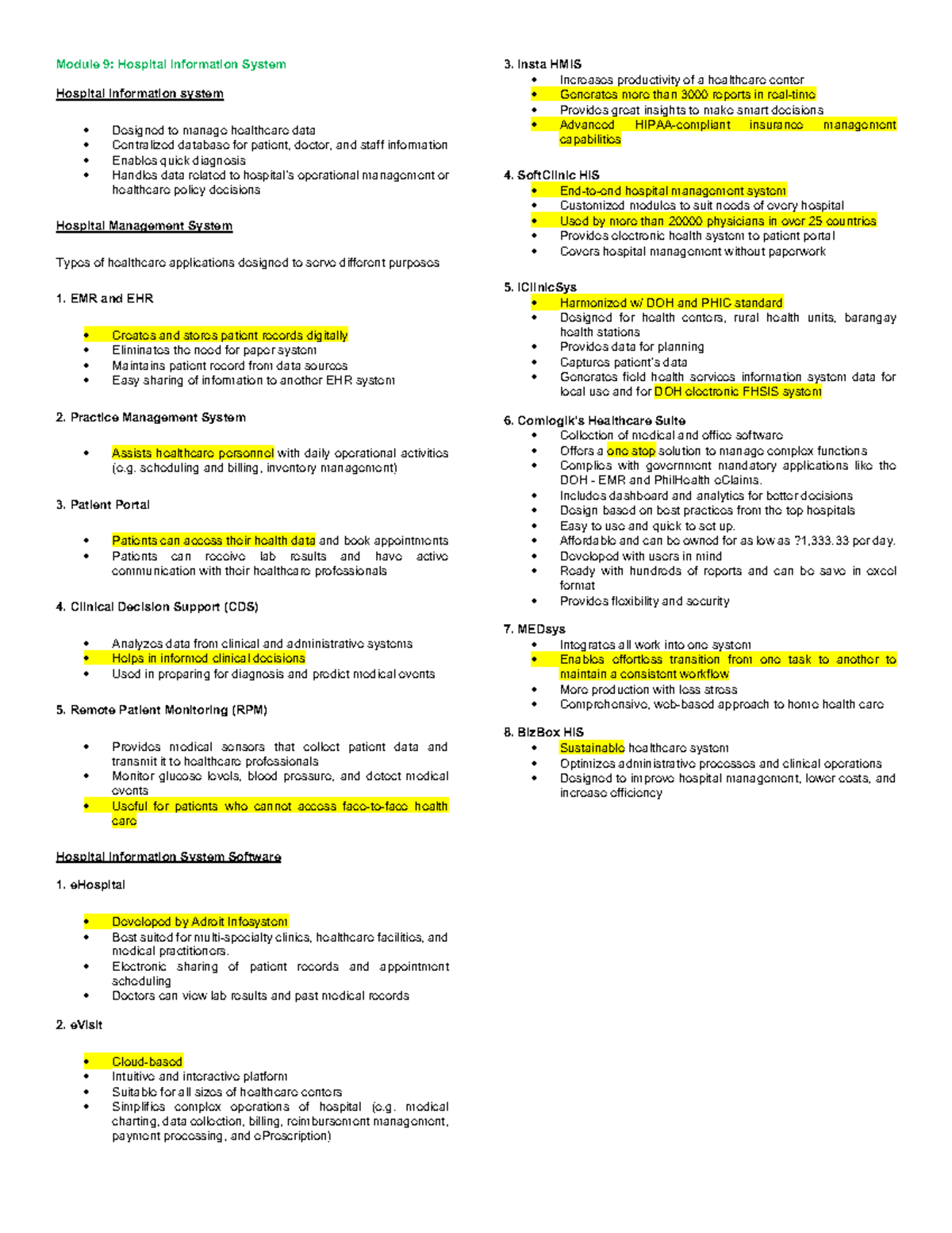 HIS Modules 9-11: Healthcare Info & Lab Systems Comprehensive Review ...