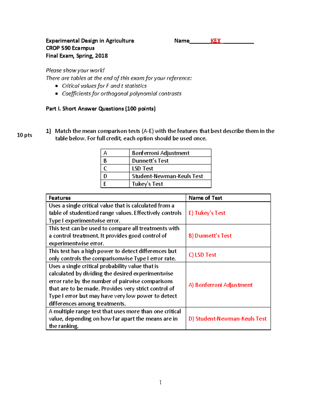 Final Exam 2018 Key - CROP 590 Ecampus: Experimental Design Insights ...