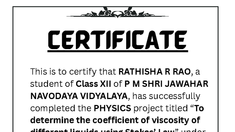 PHYSICS Project: Coefficient of Viscosity of Liquids - Class XII - Studocu