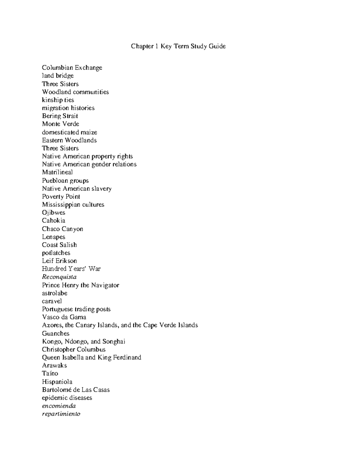 Chapter 1 Key Term Study Guide: Native American History Overview - Studocu