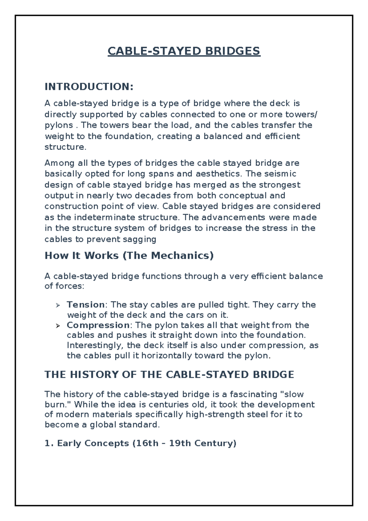 Cable Stayed Bridges: Mechanics, History, and Types - Studocu