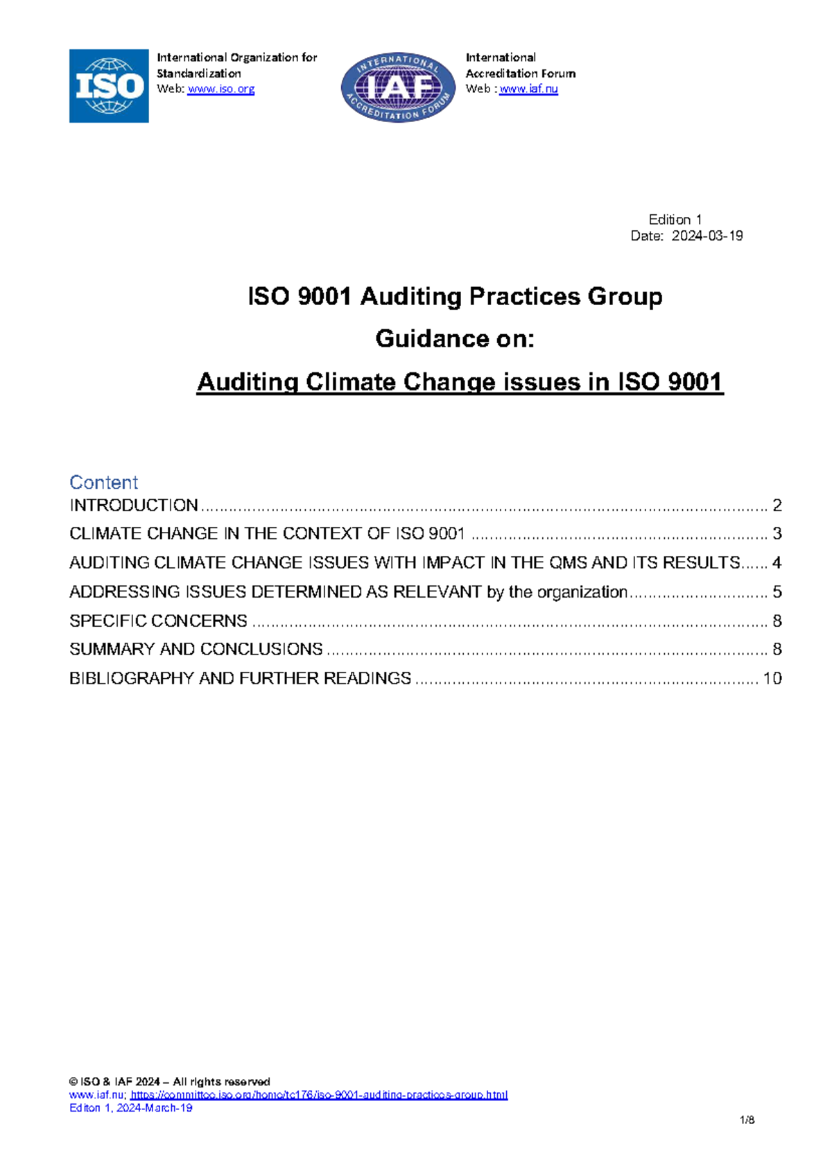 ISO 9001:2015 Guidance on Auditing Climate Change Issues - Edition 1 ...