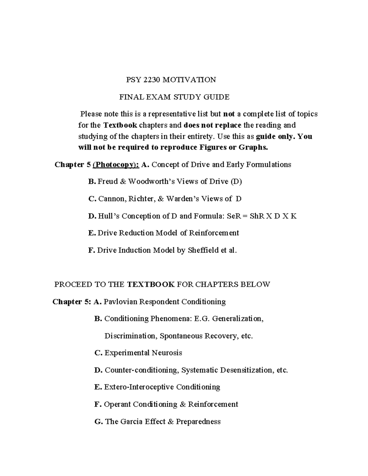 Study Guide Motivation Final Exam Guidelines - PSY 2230 MOTIVATION ...