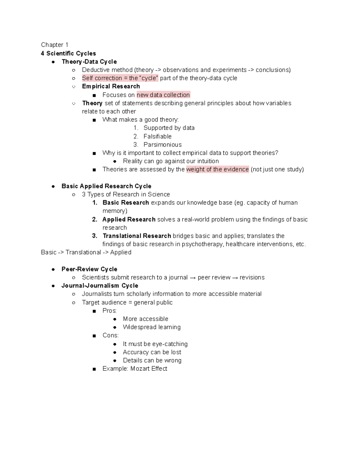 PSYC 302 Unit 1 Study Outline: Scientific Cycles & Research Methods ...