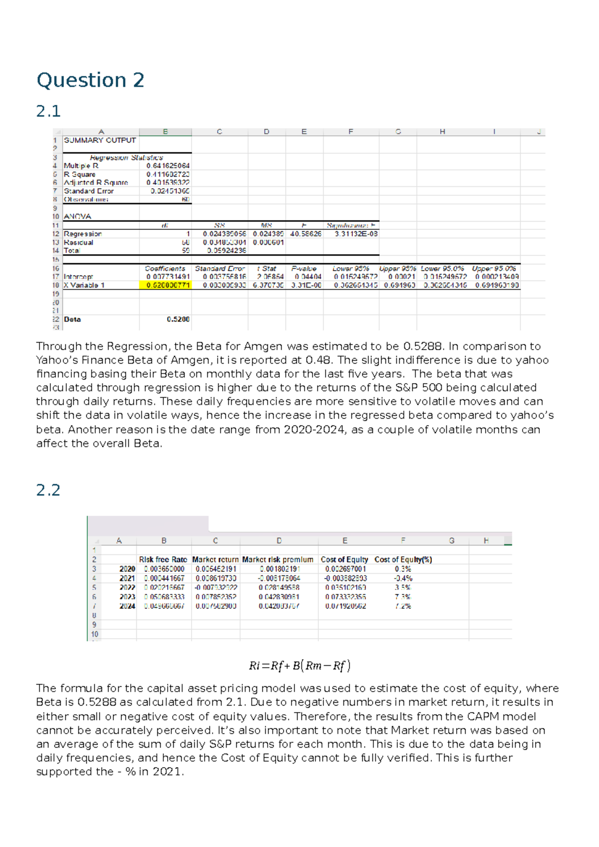 Finm Questions 2.1 to 2.4: Regression Analysis & CAPM Insights - Studocu