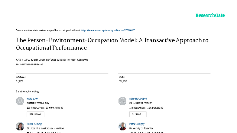 1996-Law-PEO Model: A Transactive Approach to Occupational Performance ...