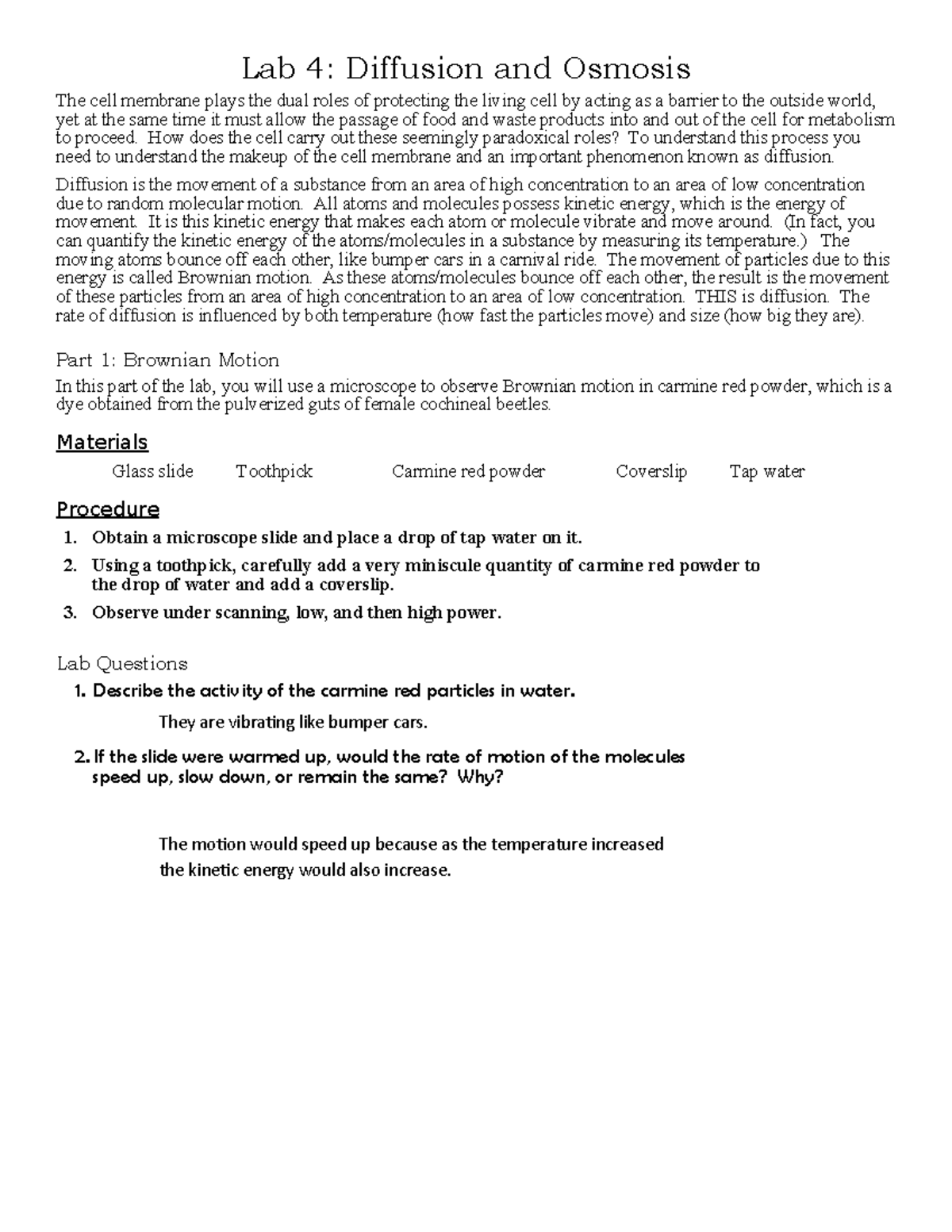 Answer Key for Lab 4: Diffusion and Osmosis Analysis - Studocu