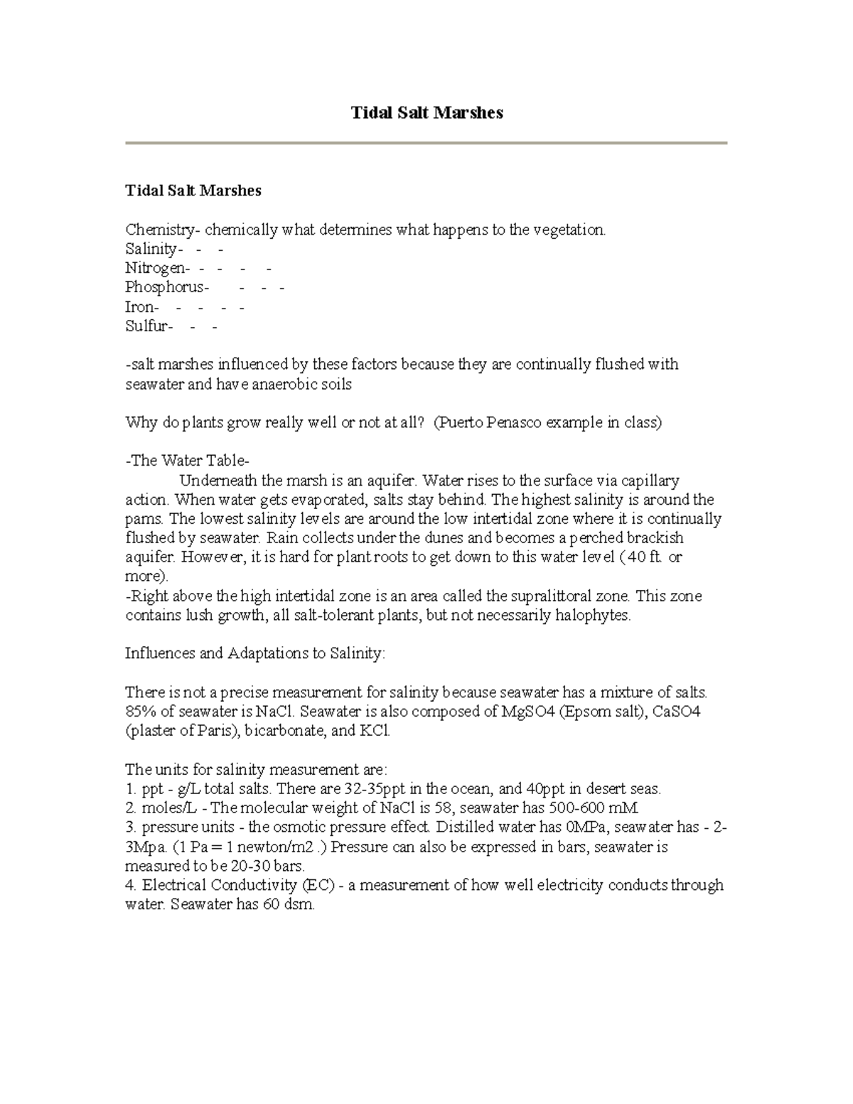 Tidal Salt Marshes: Salinity Influences on Vegetation Dynamics - Studocu