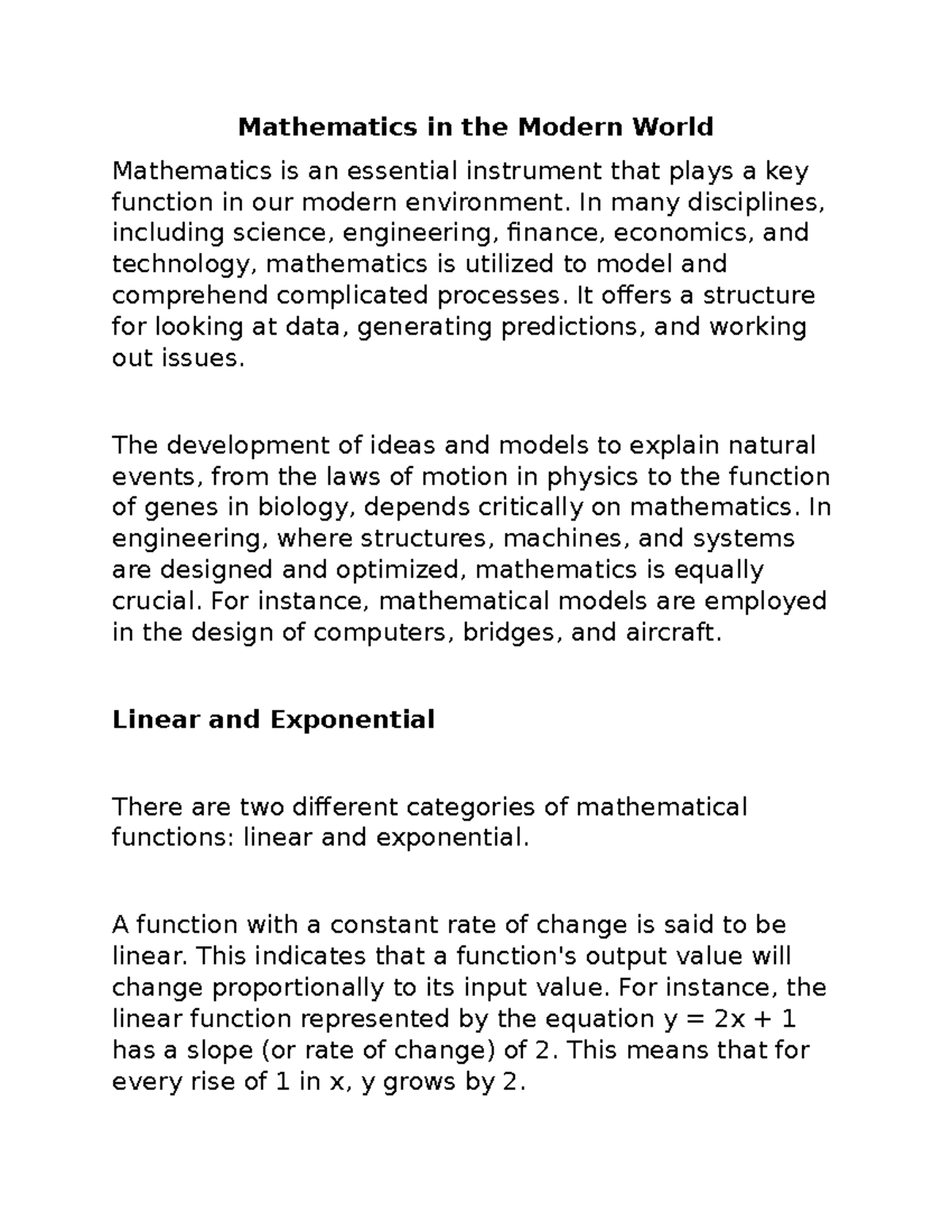 Mathematics in the Modern World - Mathematics in the Modern World ...