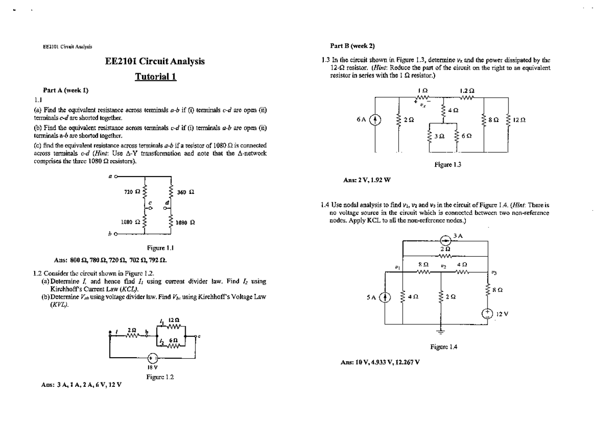 EE2101 Tutorial 1 working - EE2001 - Studocu