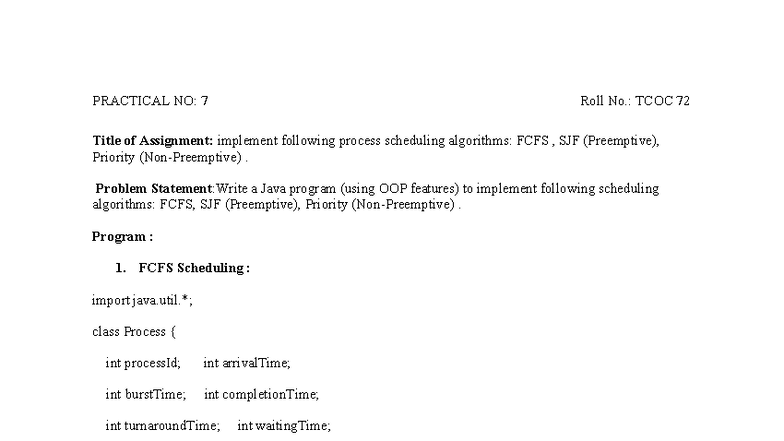 Implementing Process Scheduling Algorithms: FCFS, SJF, Priority (TCOC ...