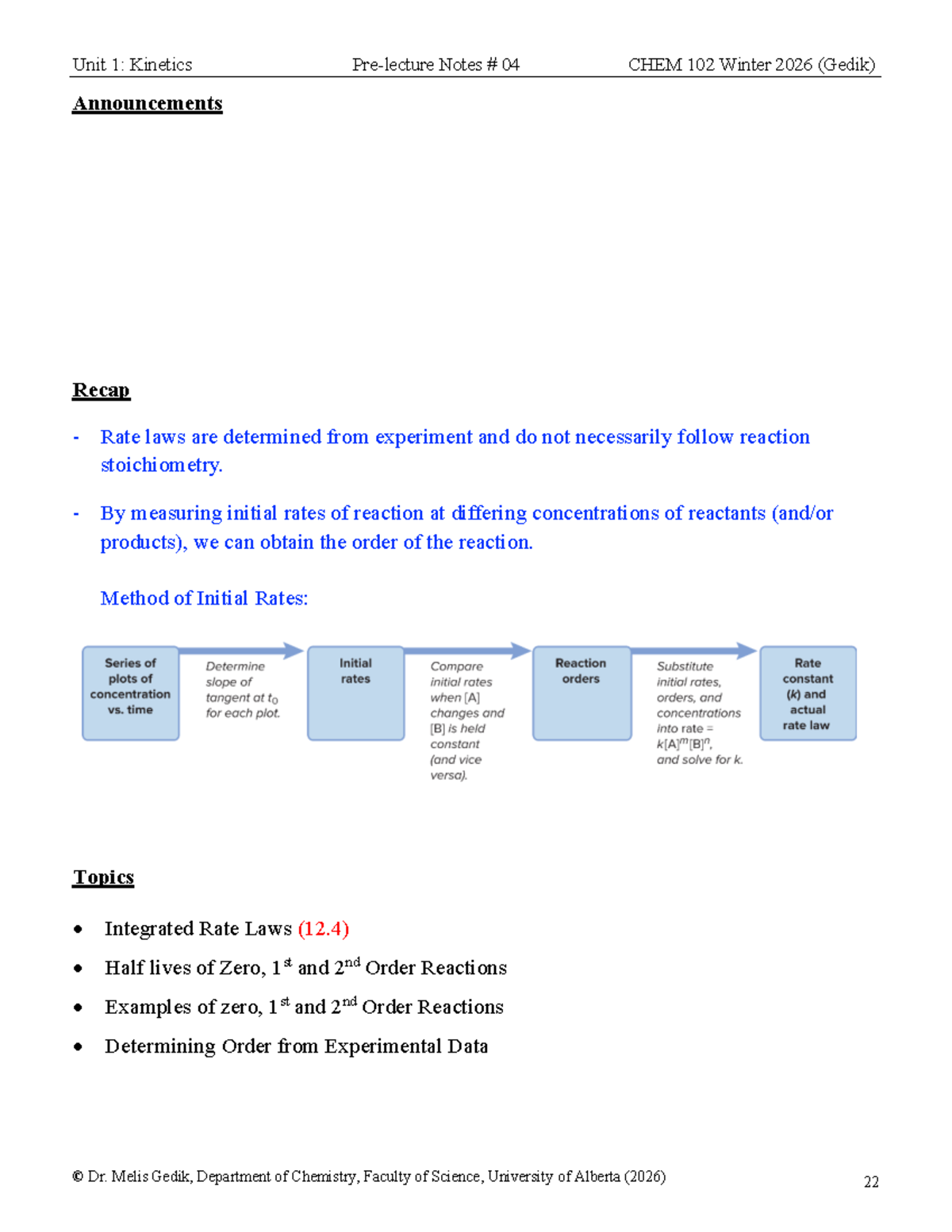 Unit 1: Kinetics Lecture Notes 04 CHEM 102 Winter 2026 (Gedik) - Studocu