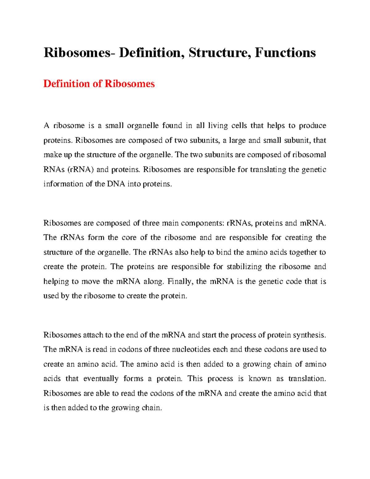 Ribosomes Definition, Structure, Functions - Ribosomes- Definition, Structure, Functions ...