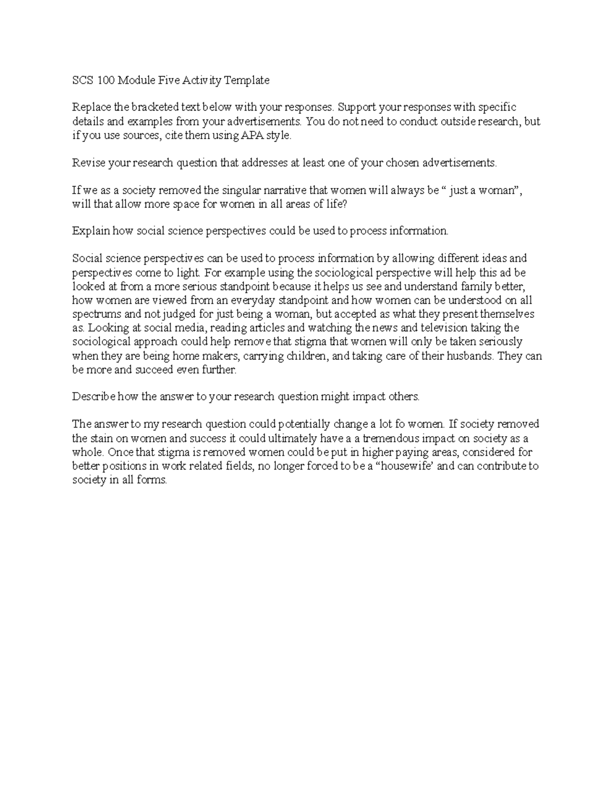 SCS 100 Module Five Activity Template - SCS 100 Module Five Activity ...