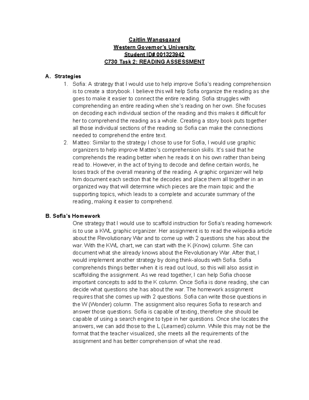 C730 Task 2 - Strategies for Enhancing Reading Comprehension at WGU ...