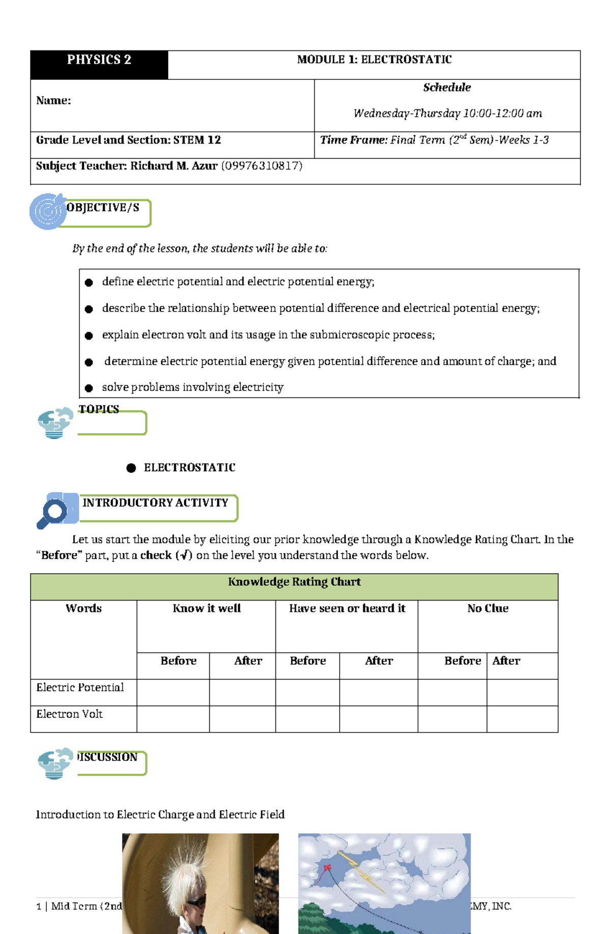 Module 1 Gen Physics - enhance your knowledge - PHYSICS 2 MODULE 1 ...