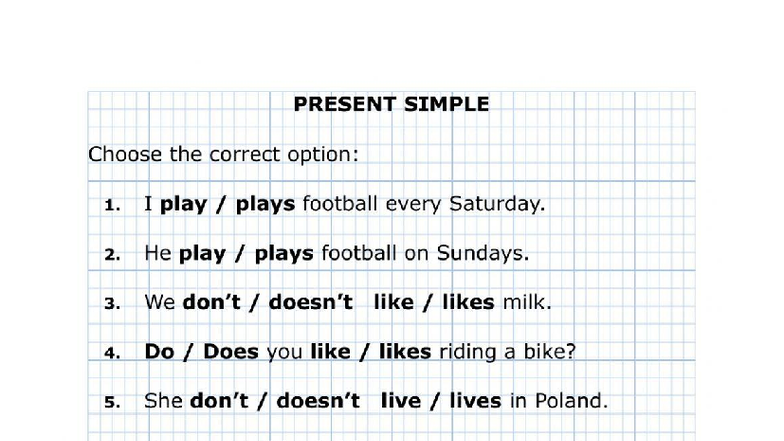 PRESENT SIMPLE - Exercise on Verb Forms - Studocu