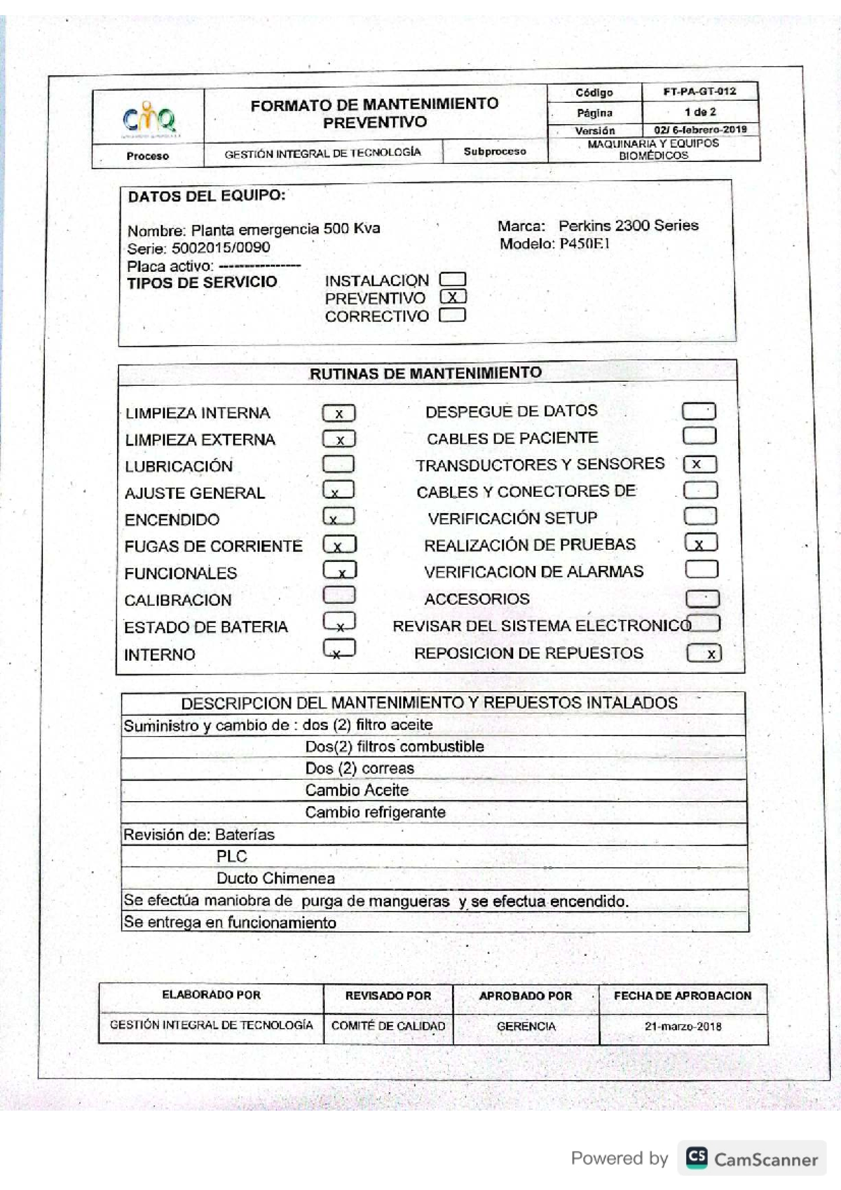 Reporte Preventivo MAQ 500 Kva - Planta Emergencia Dic 2025 - Studocu