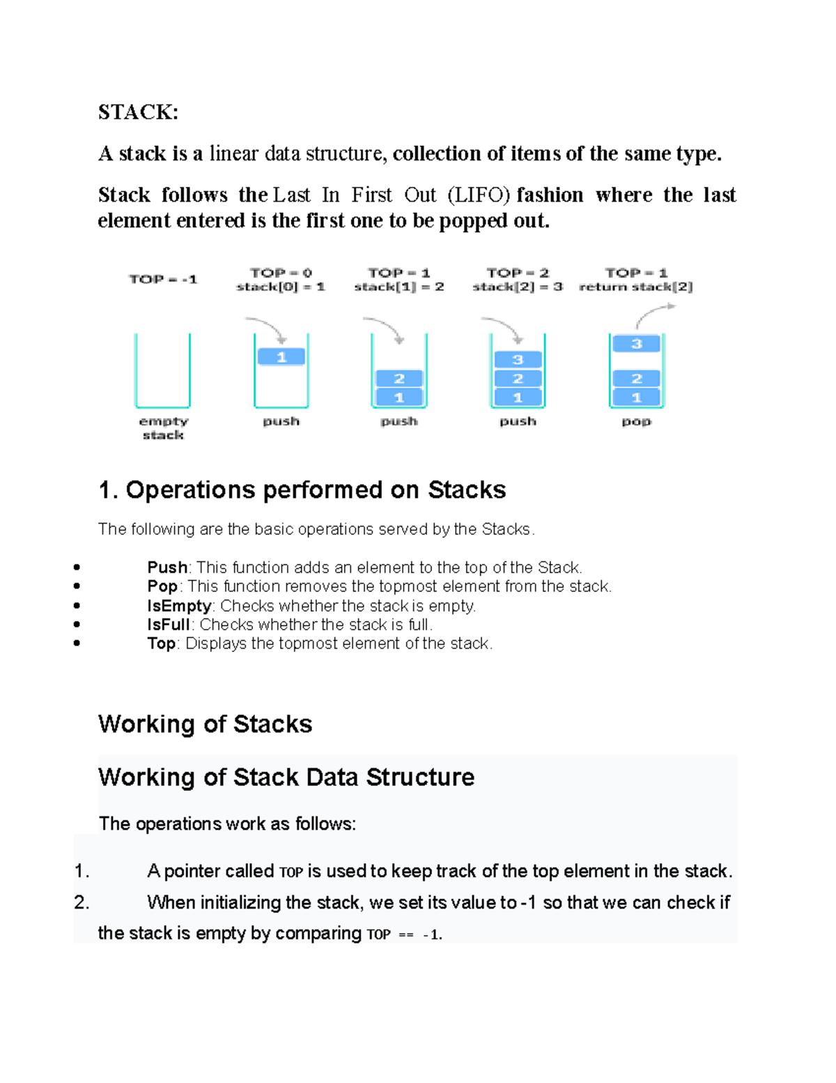 DS Notes - STACK: A stack is a linear data structure, collection of ...