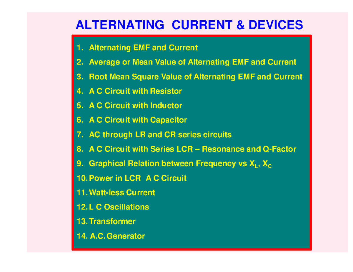 Alternating Current and Devices - ALTERNATING CURRENT & DEVICES 1 ...