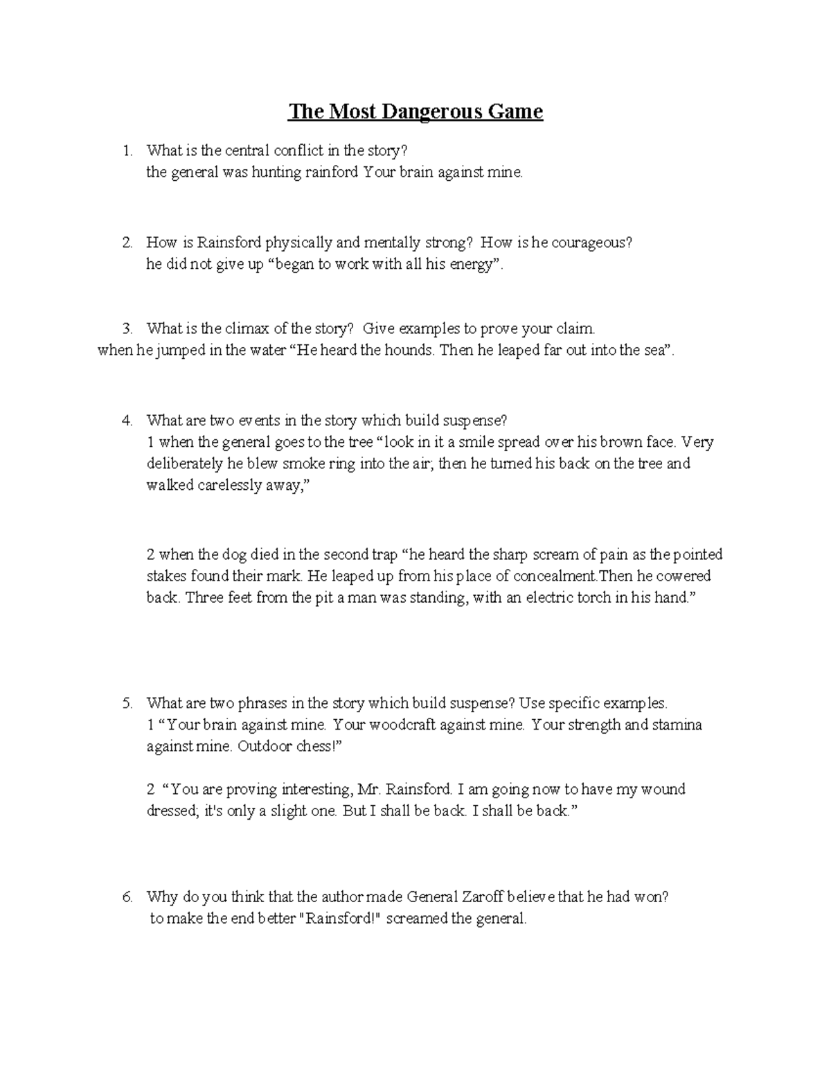 Carter Heusel - The Most Dangerous Game Questions - The Most Dangerous ...