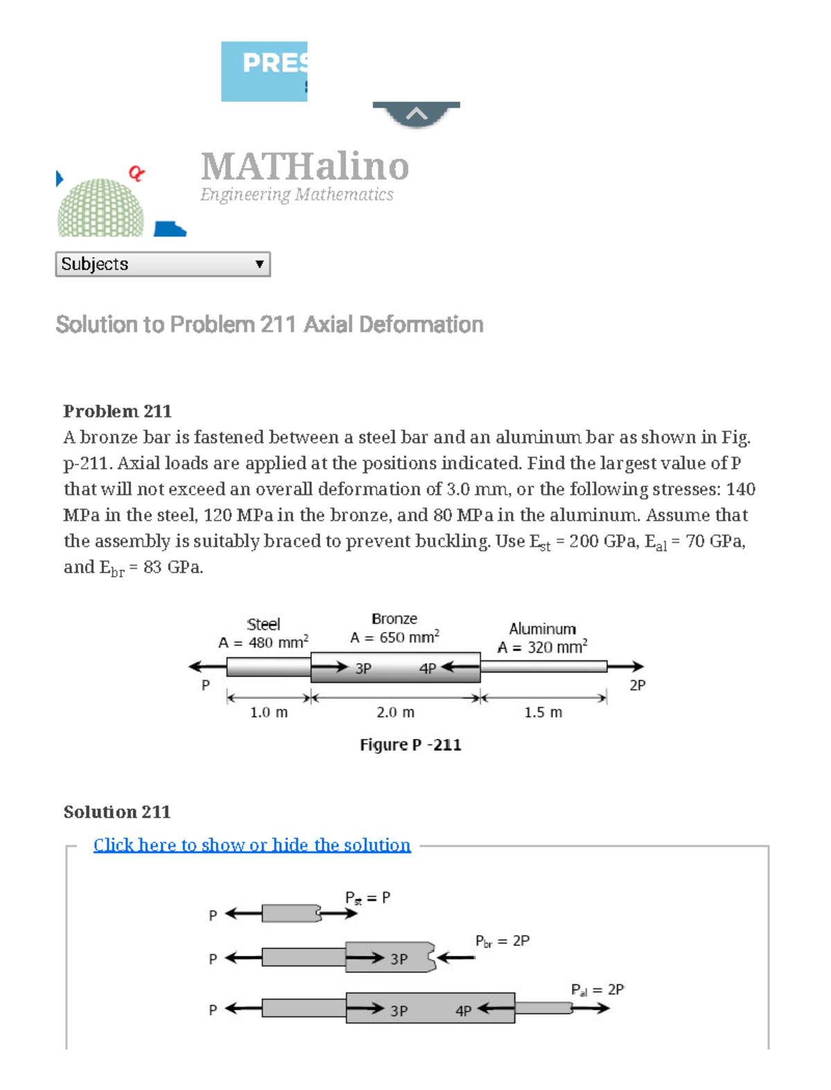 Solution to Problem 211: Axial Deformation in Strength of Materials ...