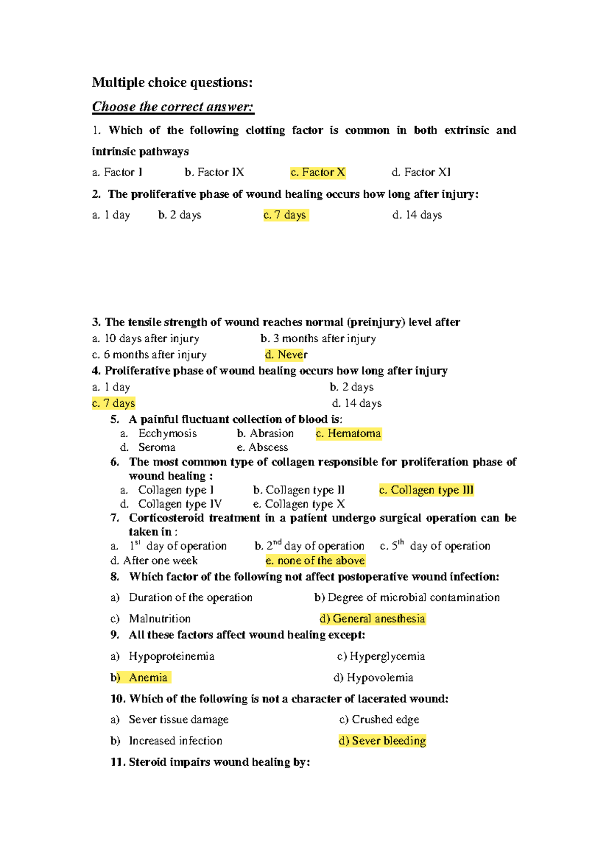MCQs on Wounds: Exam Questions & Answers for Nursing (NURS 101) - Studocu