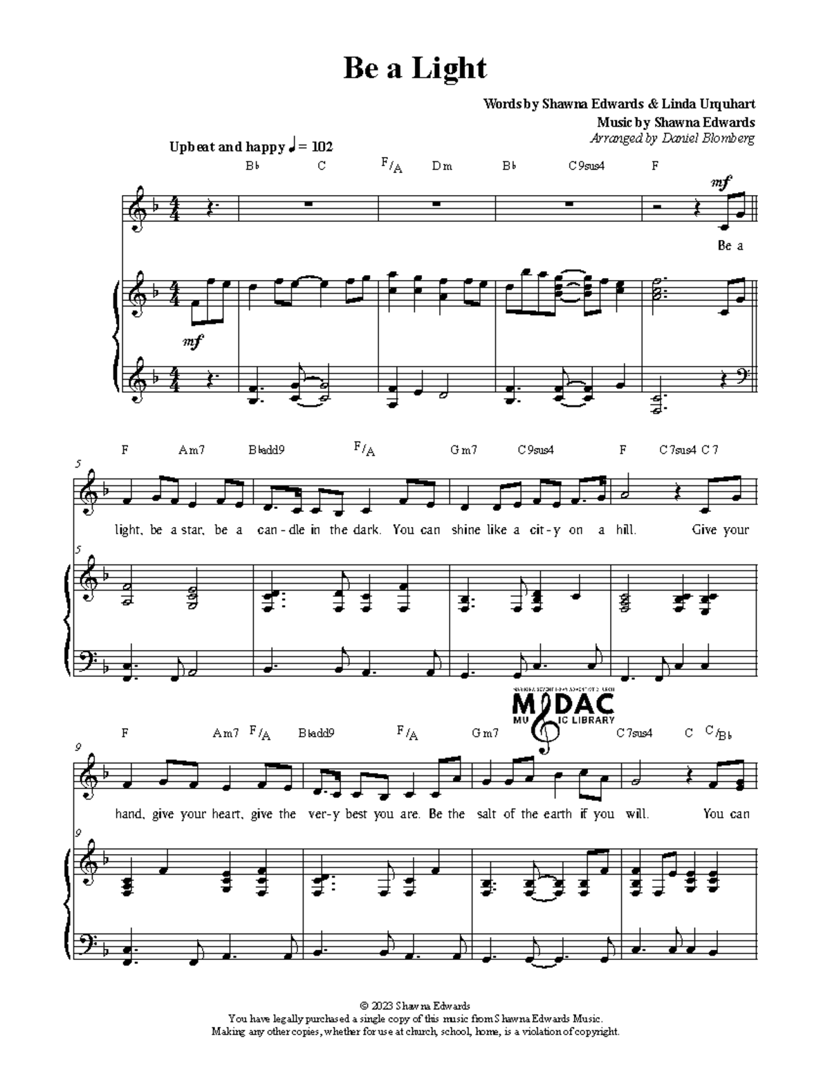 BE A Light - Music Arrangement by Shawna Edwards (2023) - Studocu