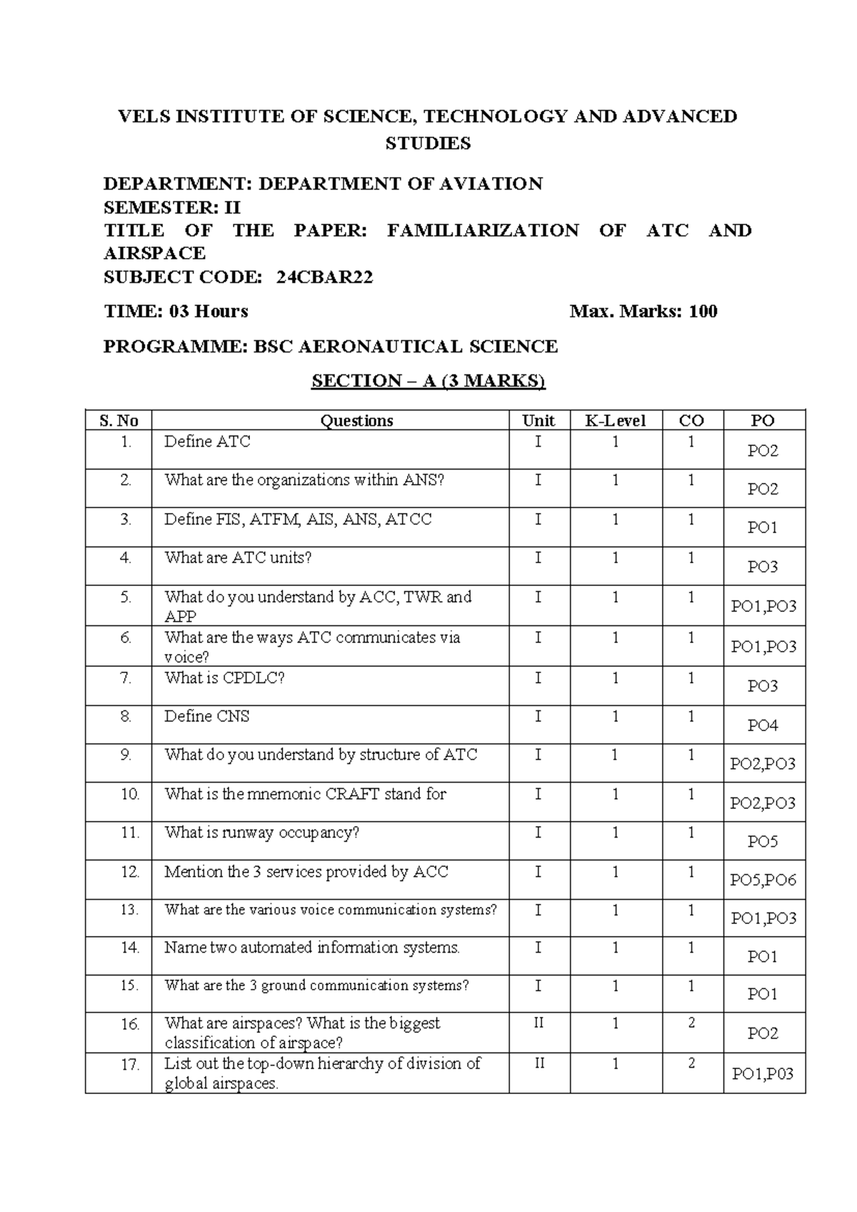 24CBAR22 - Familiarization with ATC and Airspace Concepts - Studocu