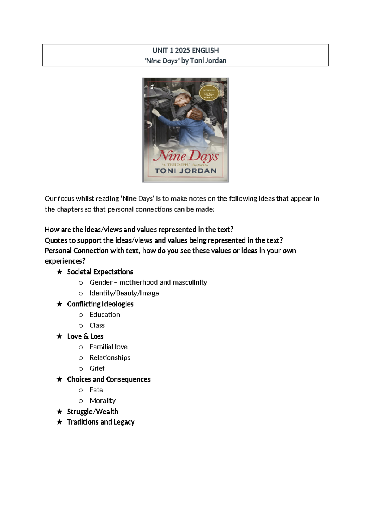 NINE DAYS 2025: Chapter Analyses & Personal Connections Guide - Studocu