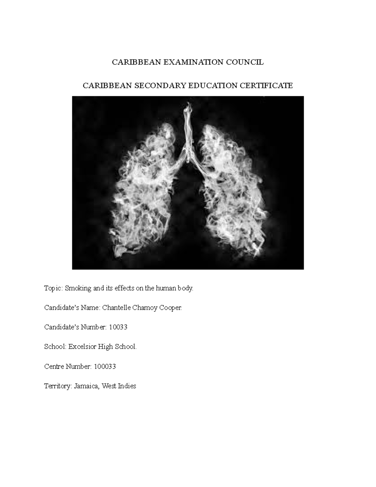 HSB SBA Case Study: Impact of Smoking on Excelsior High Students - Studocu