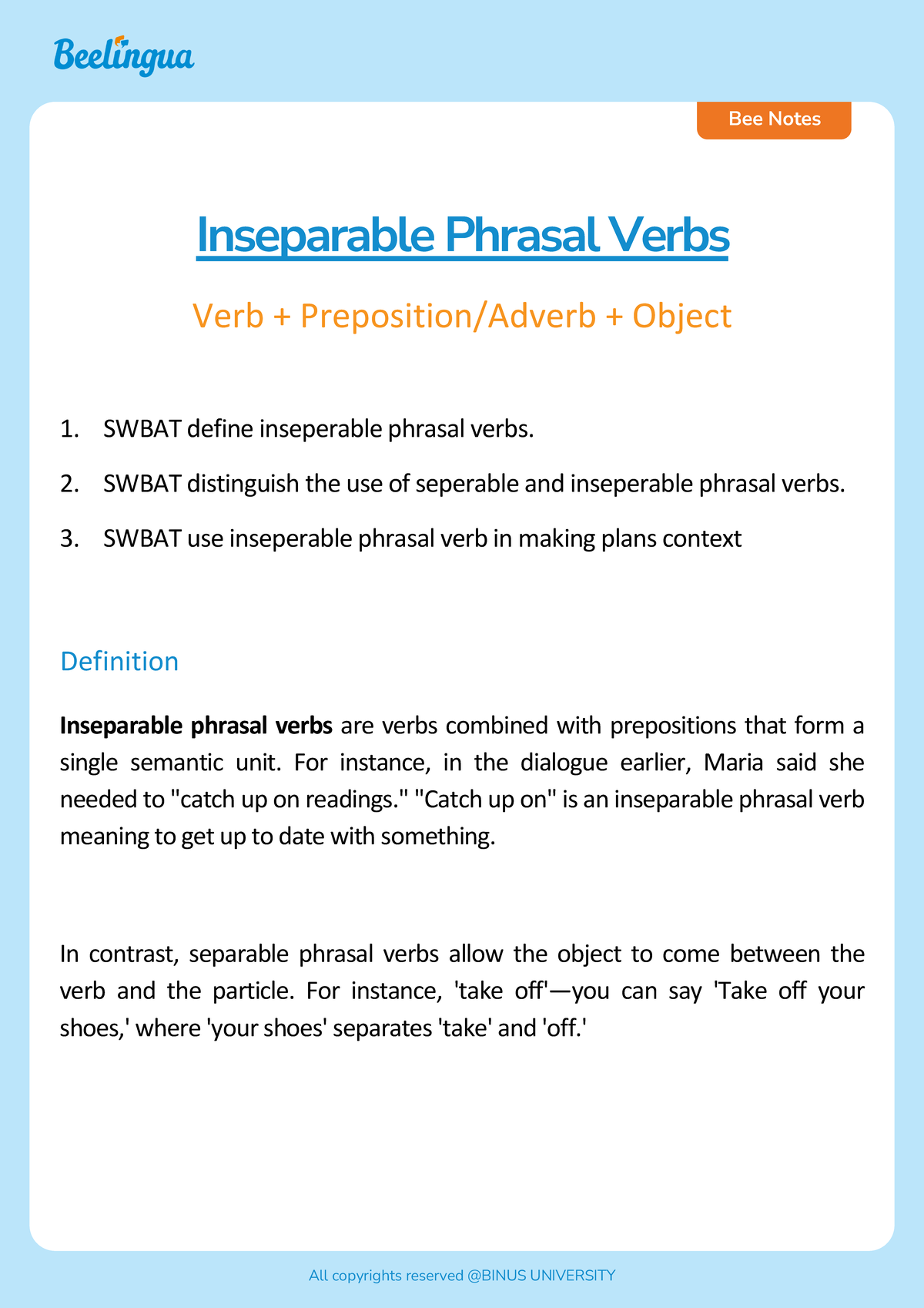 ENGB22U2BN1V1 - Inseparable Phrasal Verbs Study Notes - Studocu