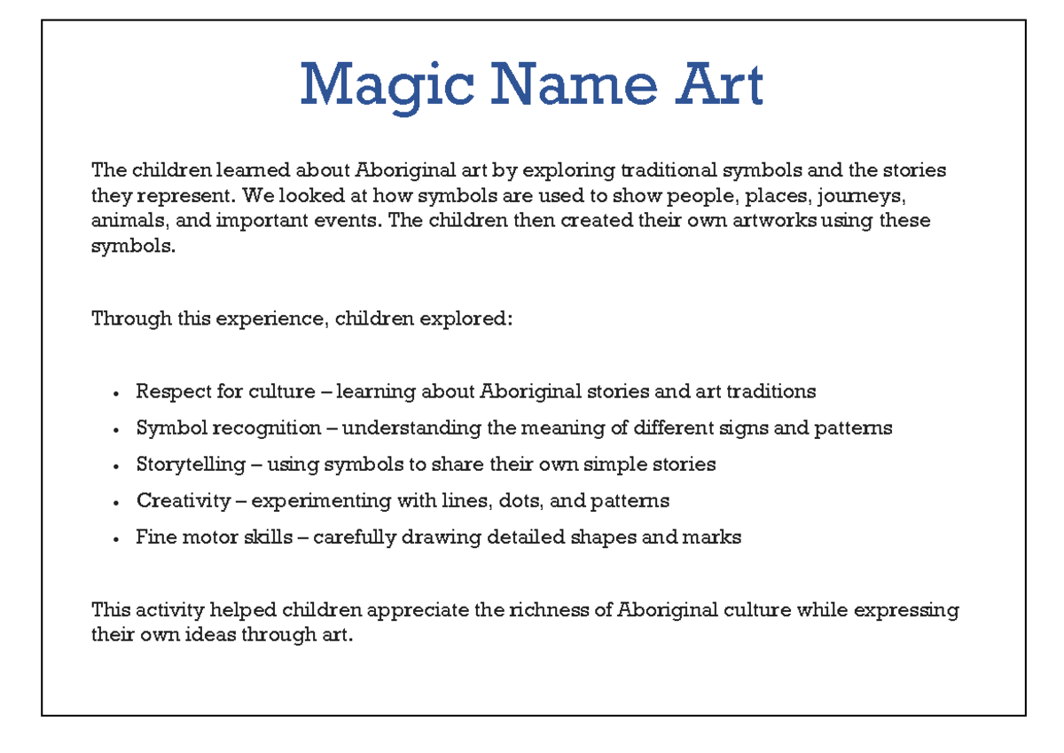 Magic Name Art: Exploring Aboriginal Symbols and Stories - Studocu