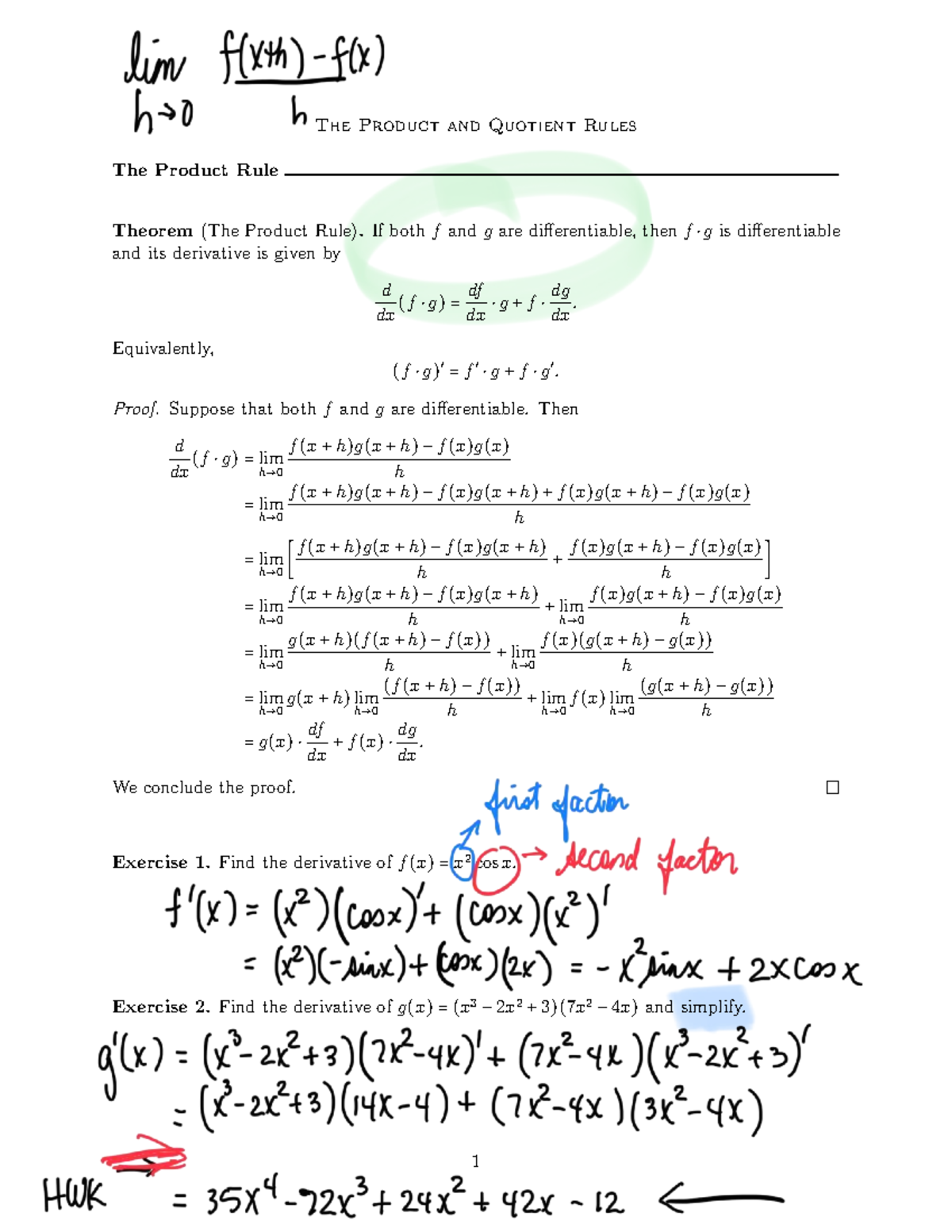 Lecture 9: Product and Quotient Rules in Calculus - Studocu