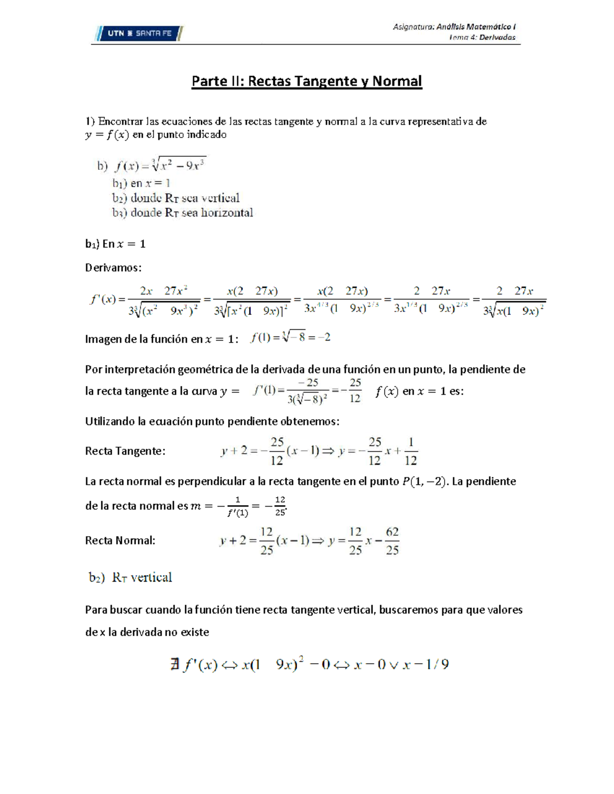 Rectas Tangente y Normal: Análisis de Ecuaciones y Derivadas - Studocu