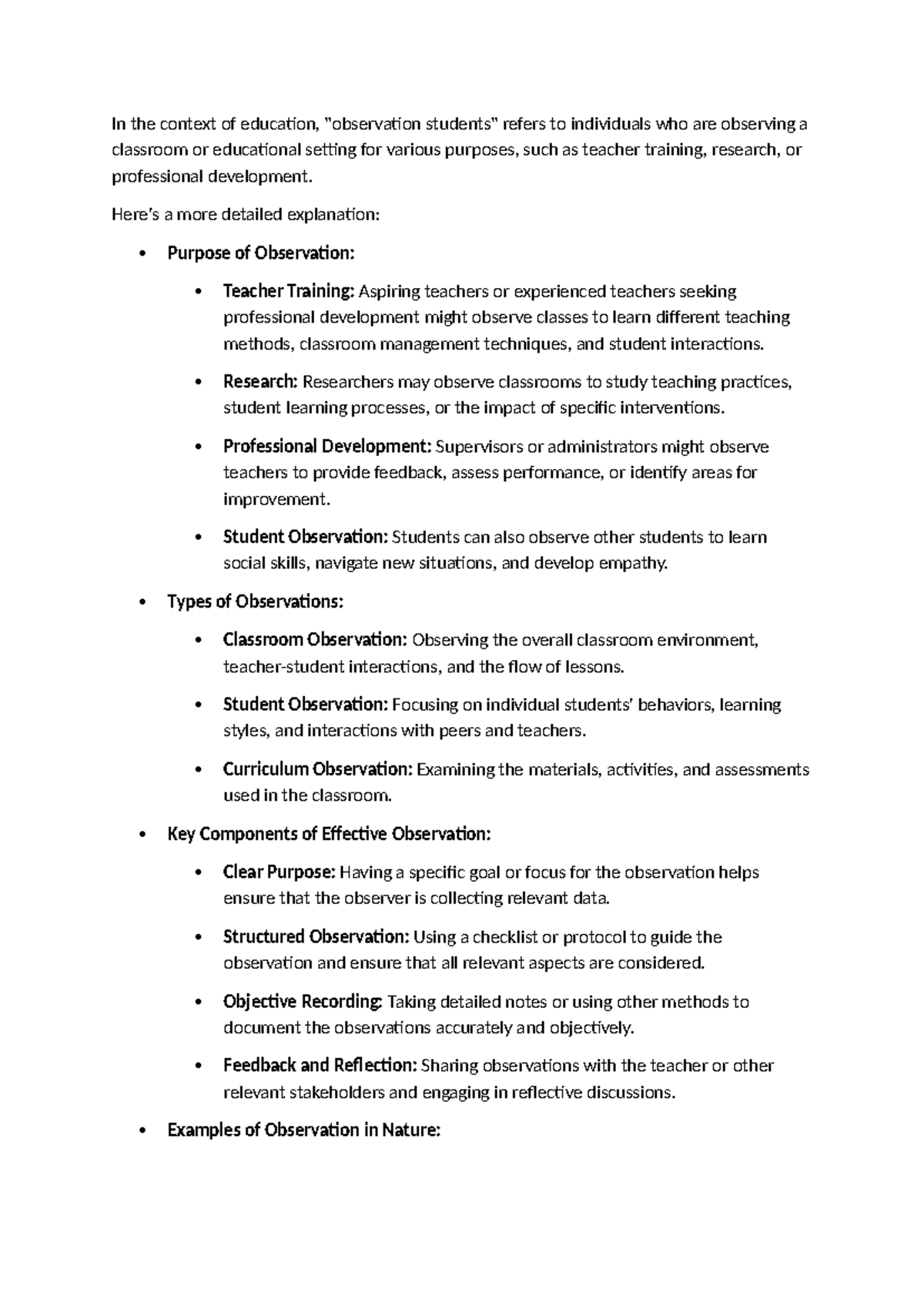 EDU 101: Understanding Classroom Observation Techniques and Purposes - Studocu
