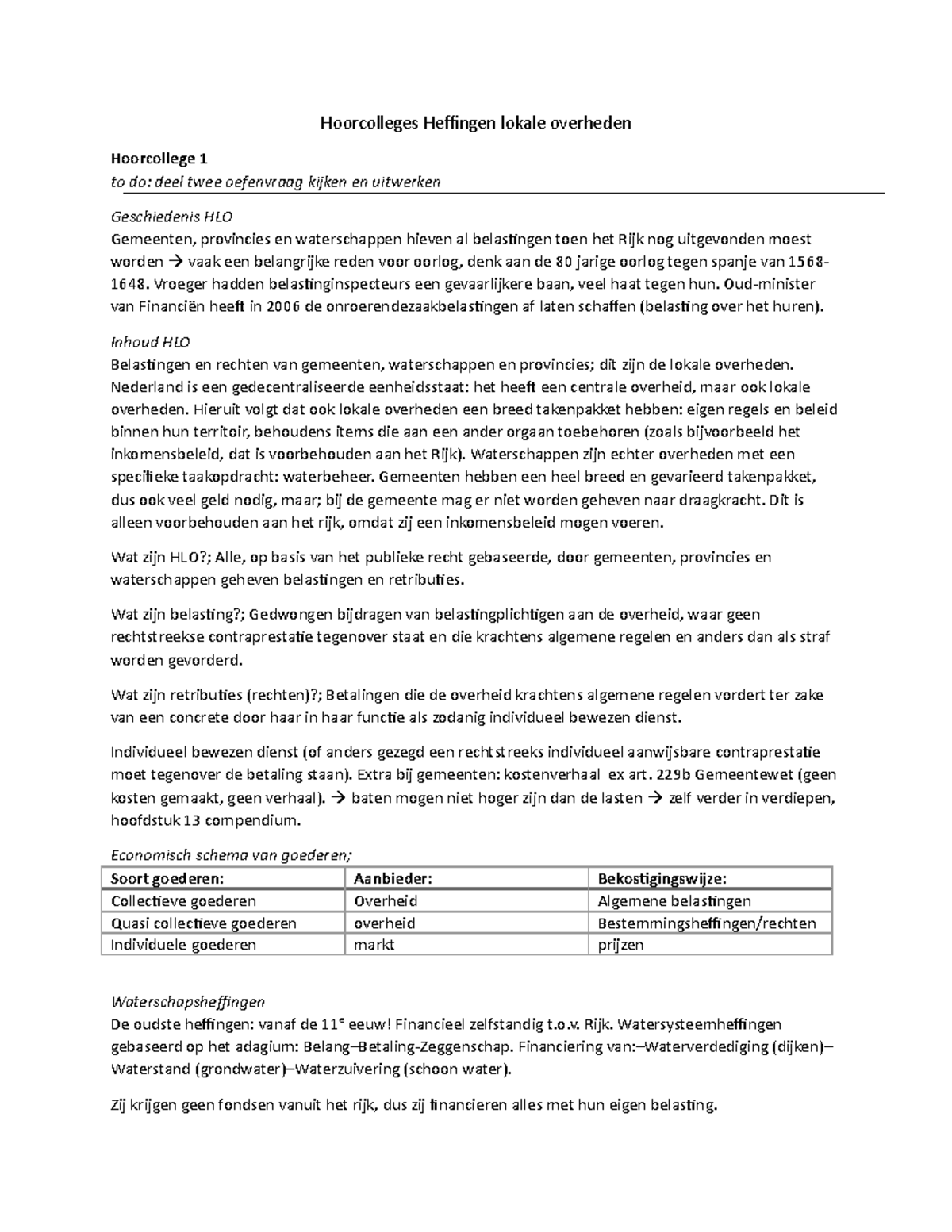 Hoorcolleges Heffingen Lokale Overheden: Belastingen en Heffingen 1-4 ...